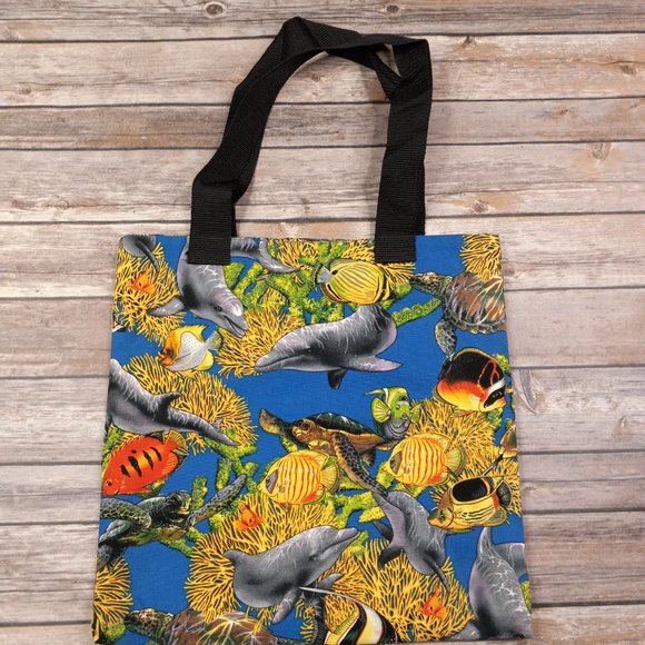 Hand Crafted | Bags | Sea Life Tote Bag Dolphin Turtle Fish Coral 4 X ...